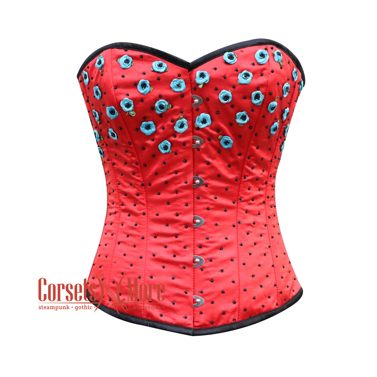 Red Satin Flowers And Sequins Burlesque Gothic Costume Overbust