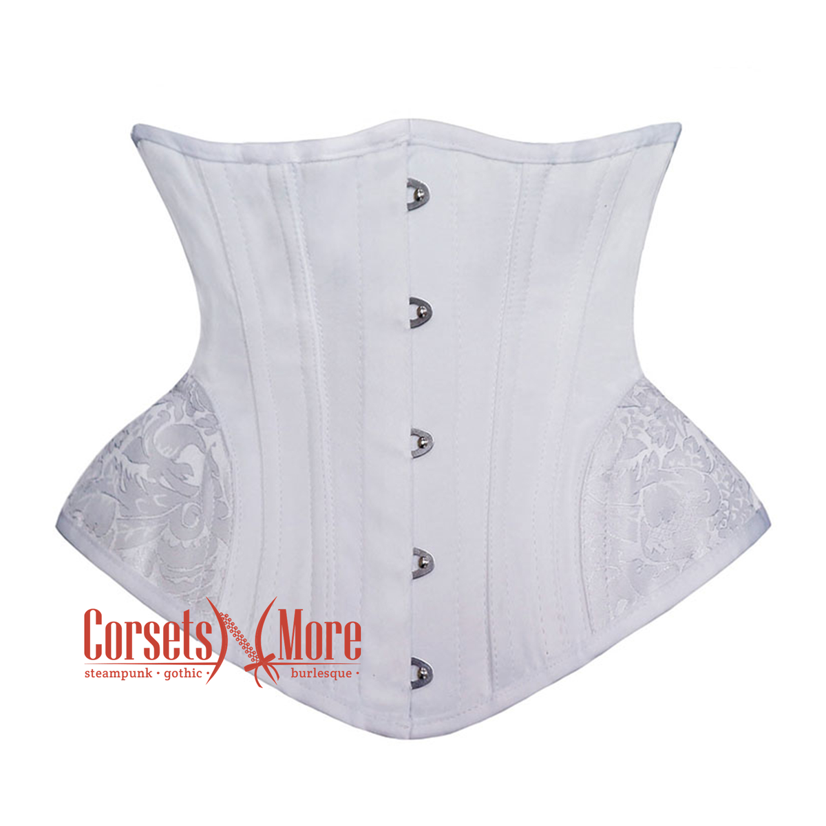 White Satin Side Brocade Design Valentine Underbust Waspie Corset ...