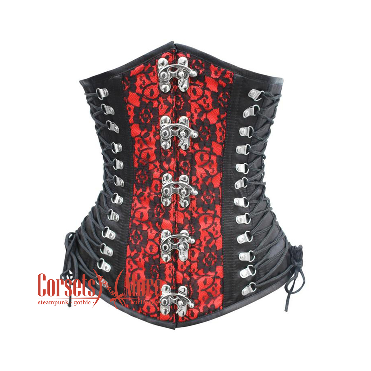 Black And Red Satin Net Overlay Gothic Steampunk Underbust Corset ...