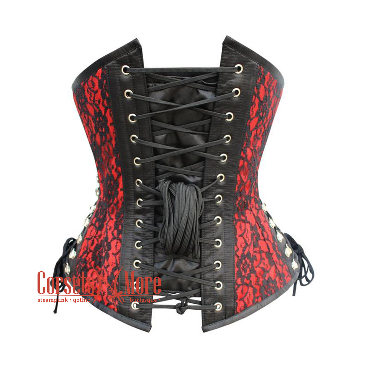 Black And Red Satin Net Overlay Gothic Steampunk Underbust Corset ...