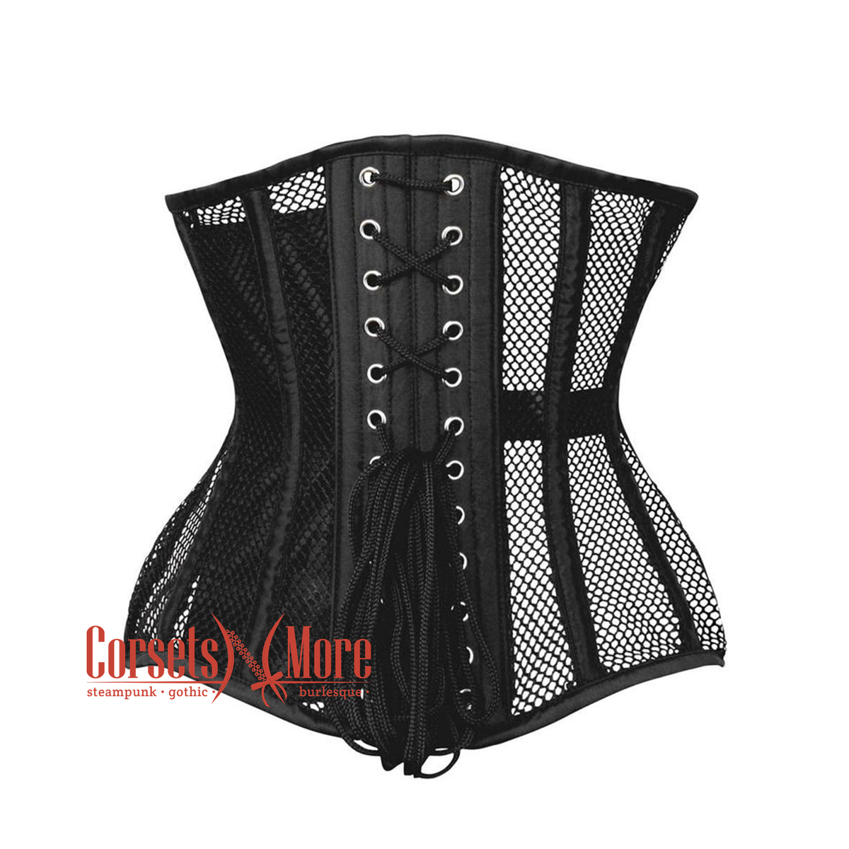Black Mesh Satin Gothic Net Waist Training Underbust Corset – CorsetsNmore