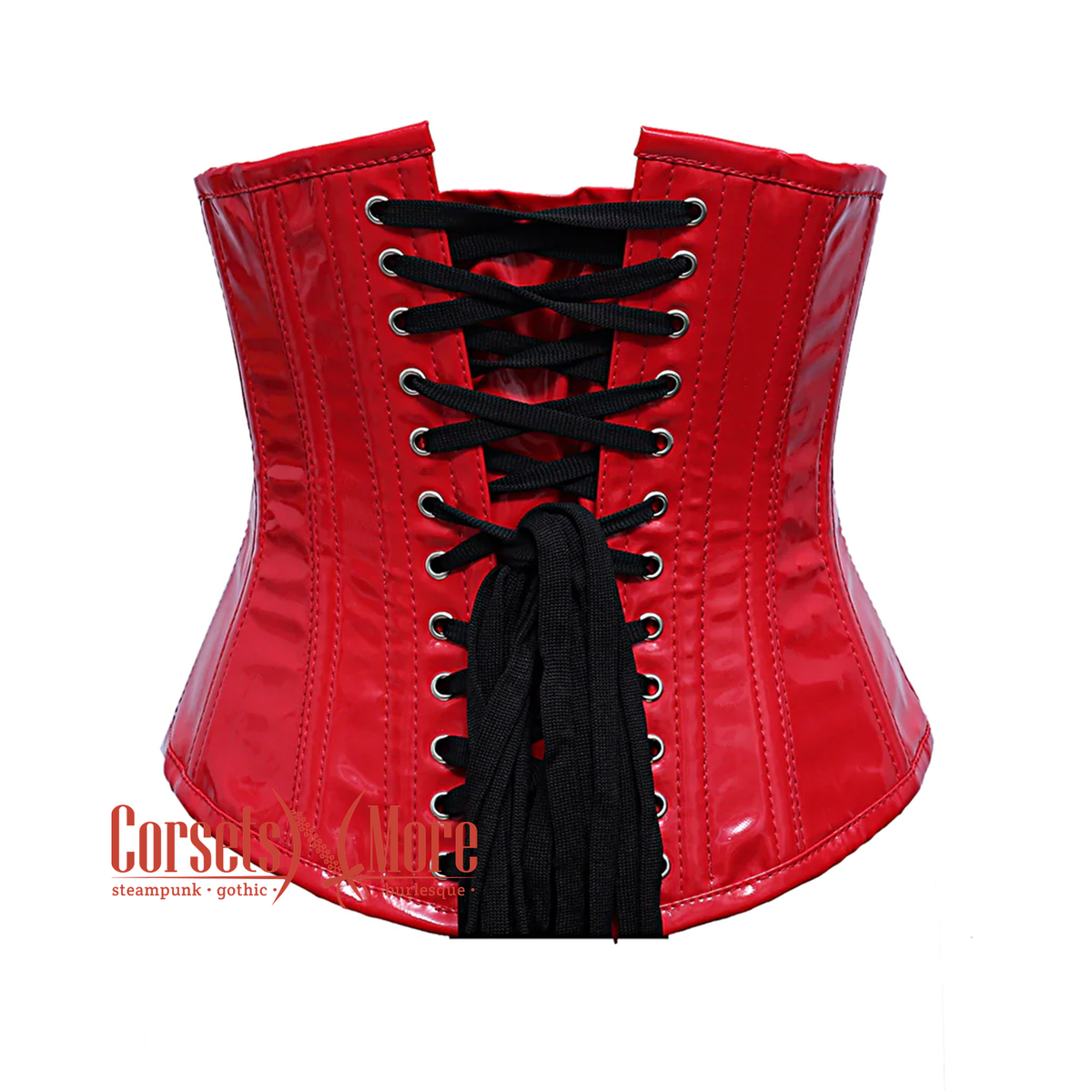 Red PVC Leather Front Busk V Shape Underbust Steampunk Corset ...
