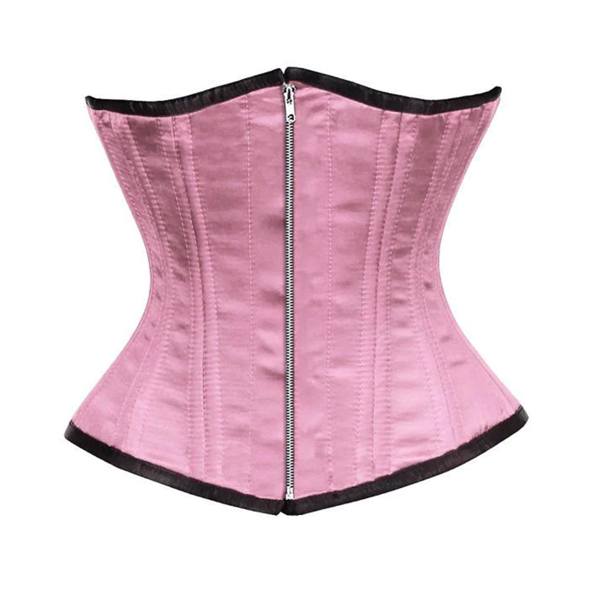 Baby Pink Satin Double Bone Front Zipper Gothic Underbust Corset ...