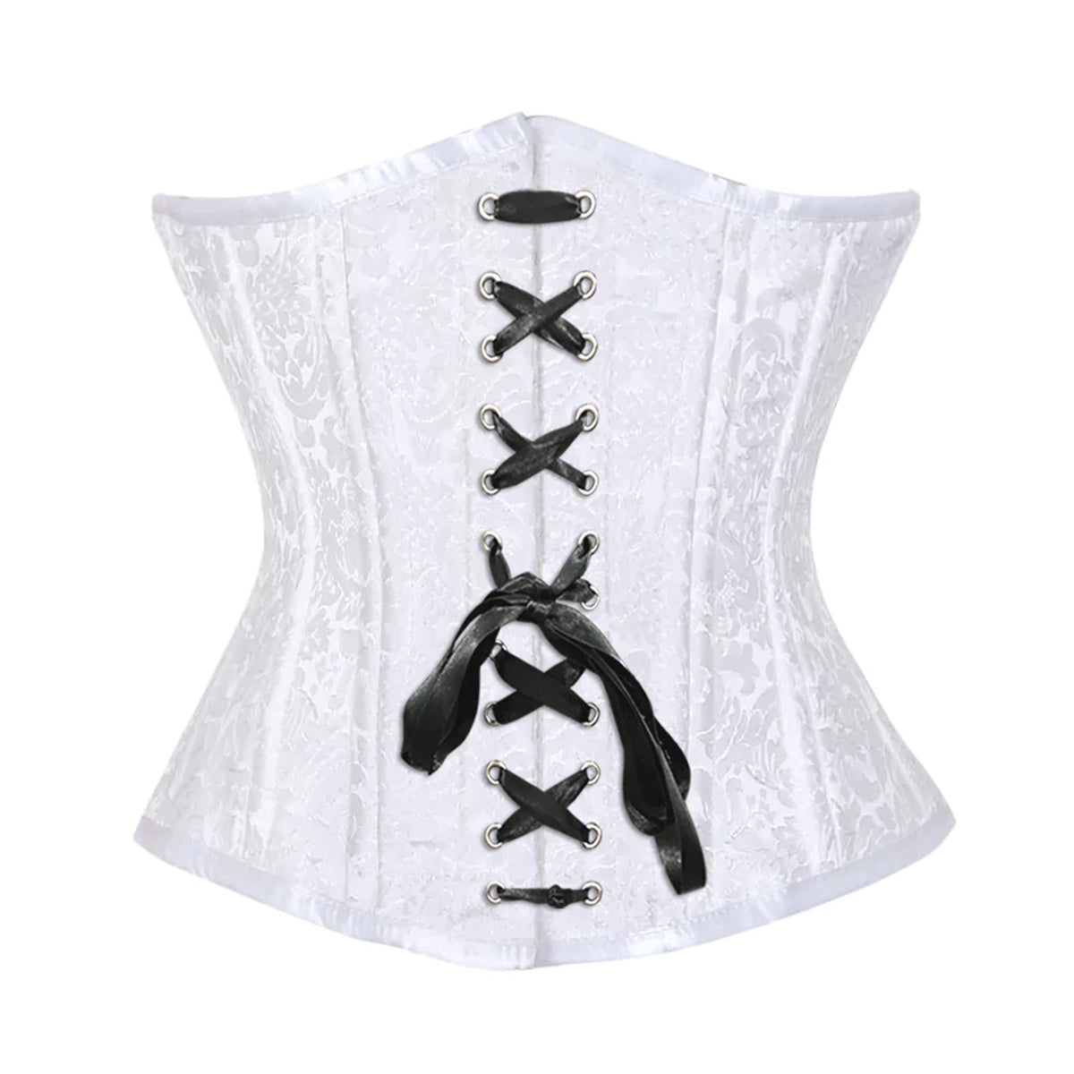 White Brocade Double Bone Black Ribbon Gothic Underbust Corset ...
