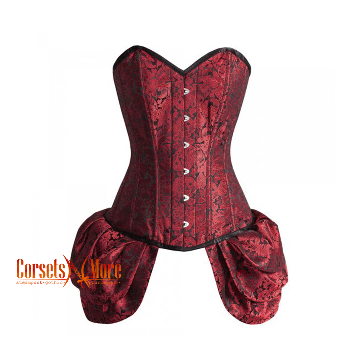 CorsetsNmore Women’s Red And Black Brocade With Side Bounce Burlesque