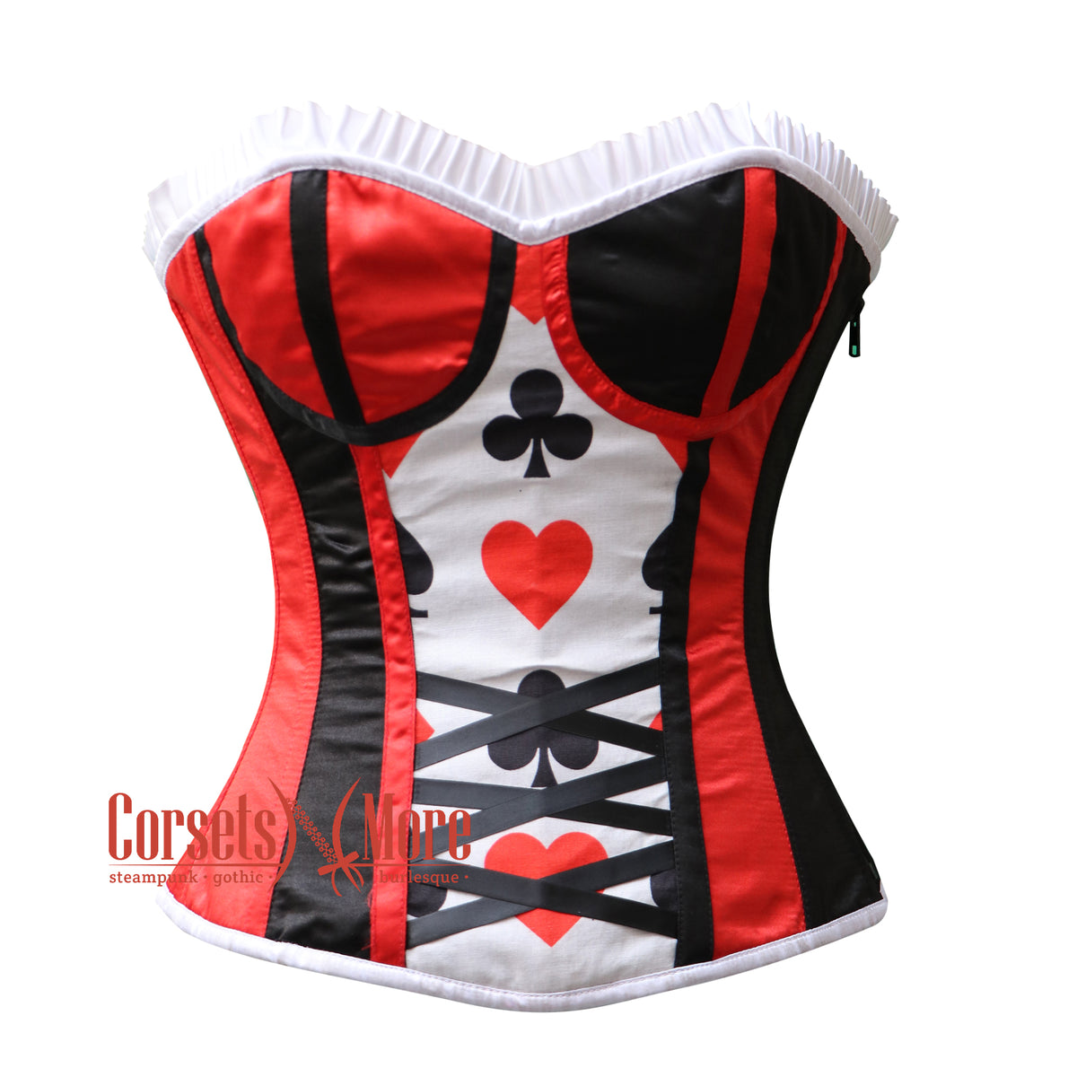 Red And Black Satin Queen Of Hearts Costume Overbust New Year Corset ...