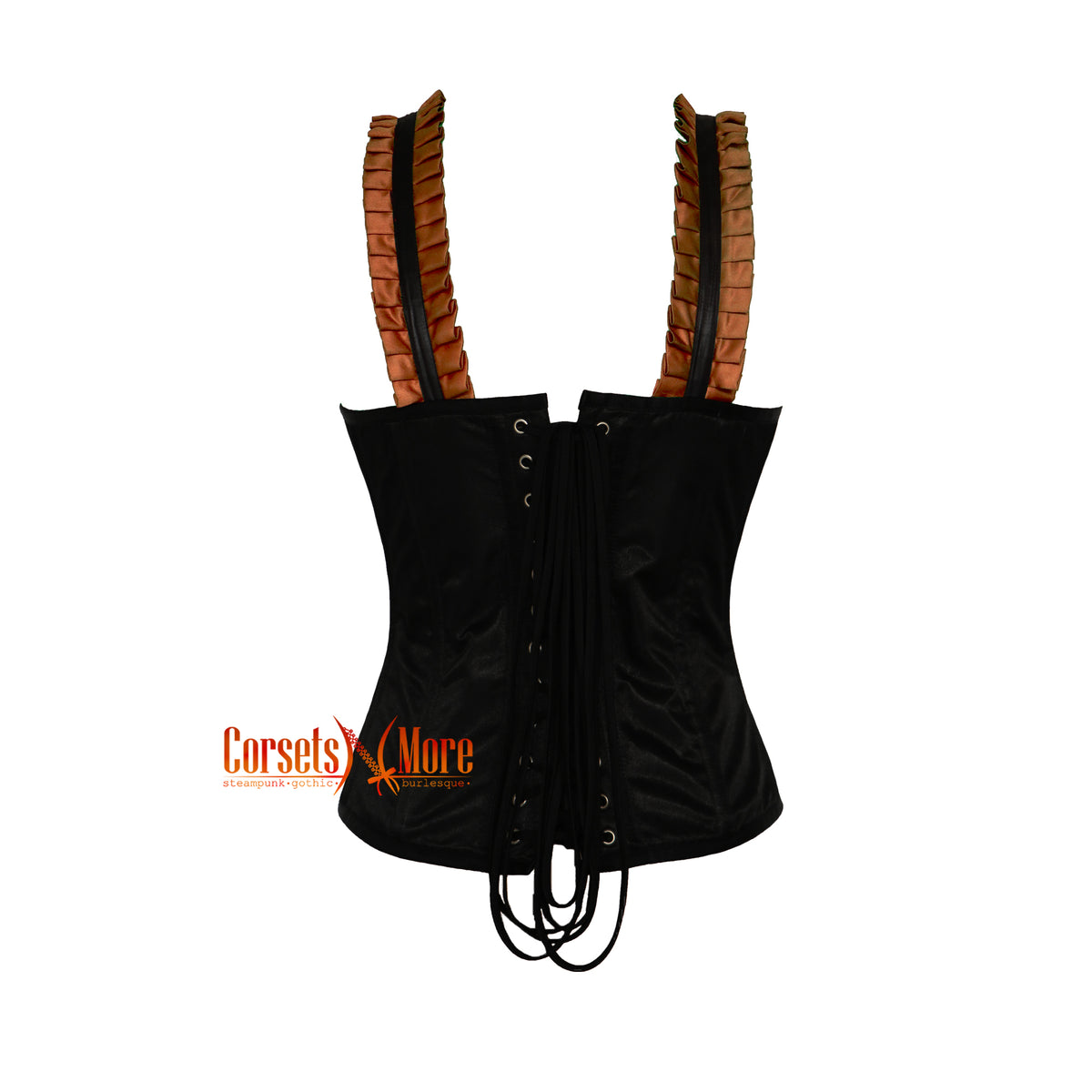 Brown And Black Satin Corset With Shoulder Strap Overbust Front Clasps ...