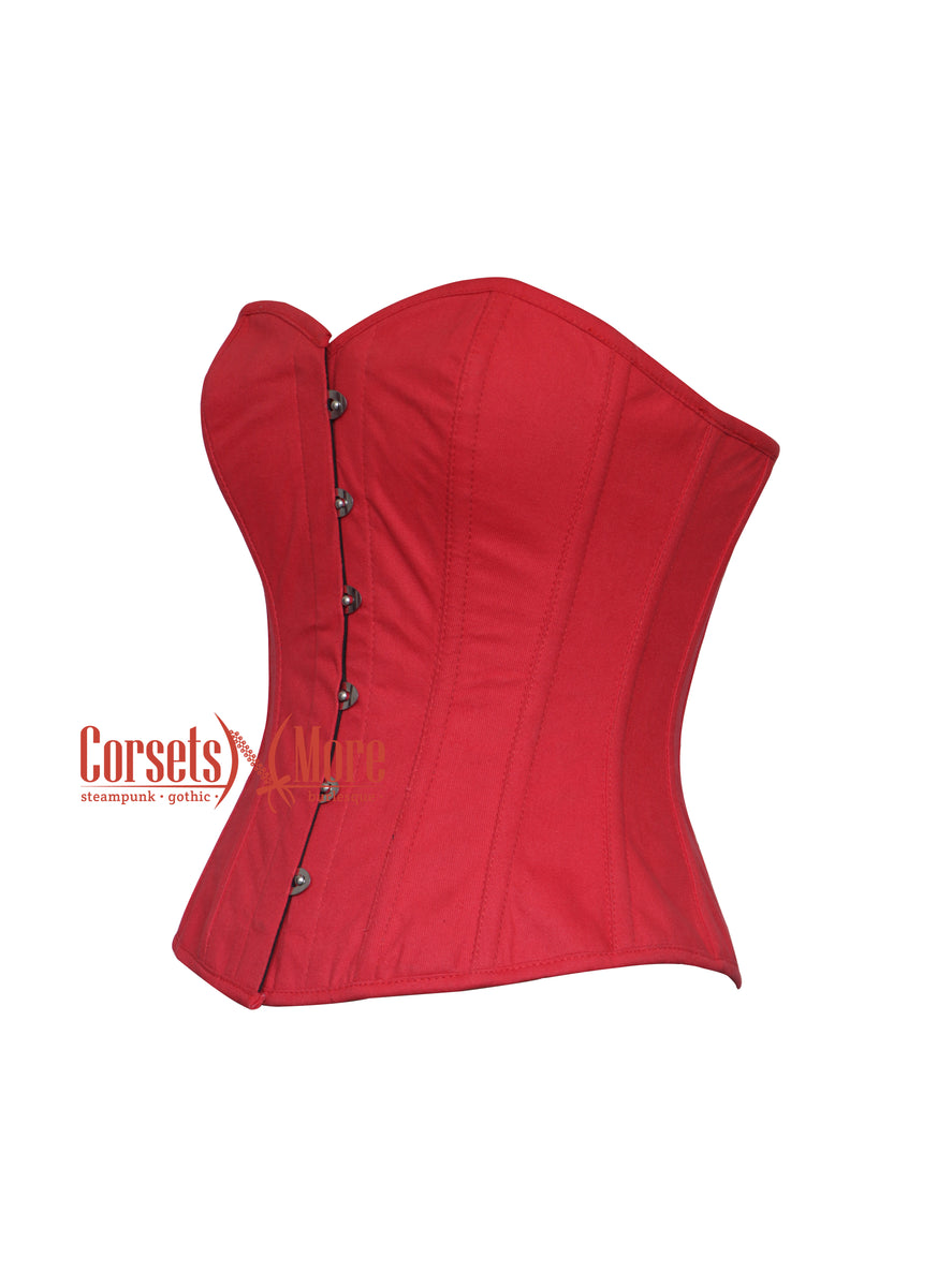 Plus Size Red Cotton Corset Gothic Costume Overbust Christmas Bustier ...