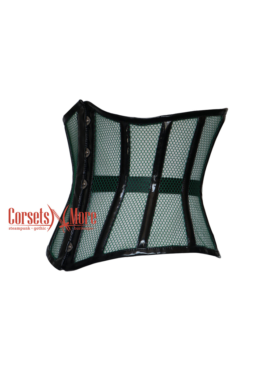 Veronica Nightshade Green Mesh Black PVC Leather Plus Size Corset Top ...
