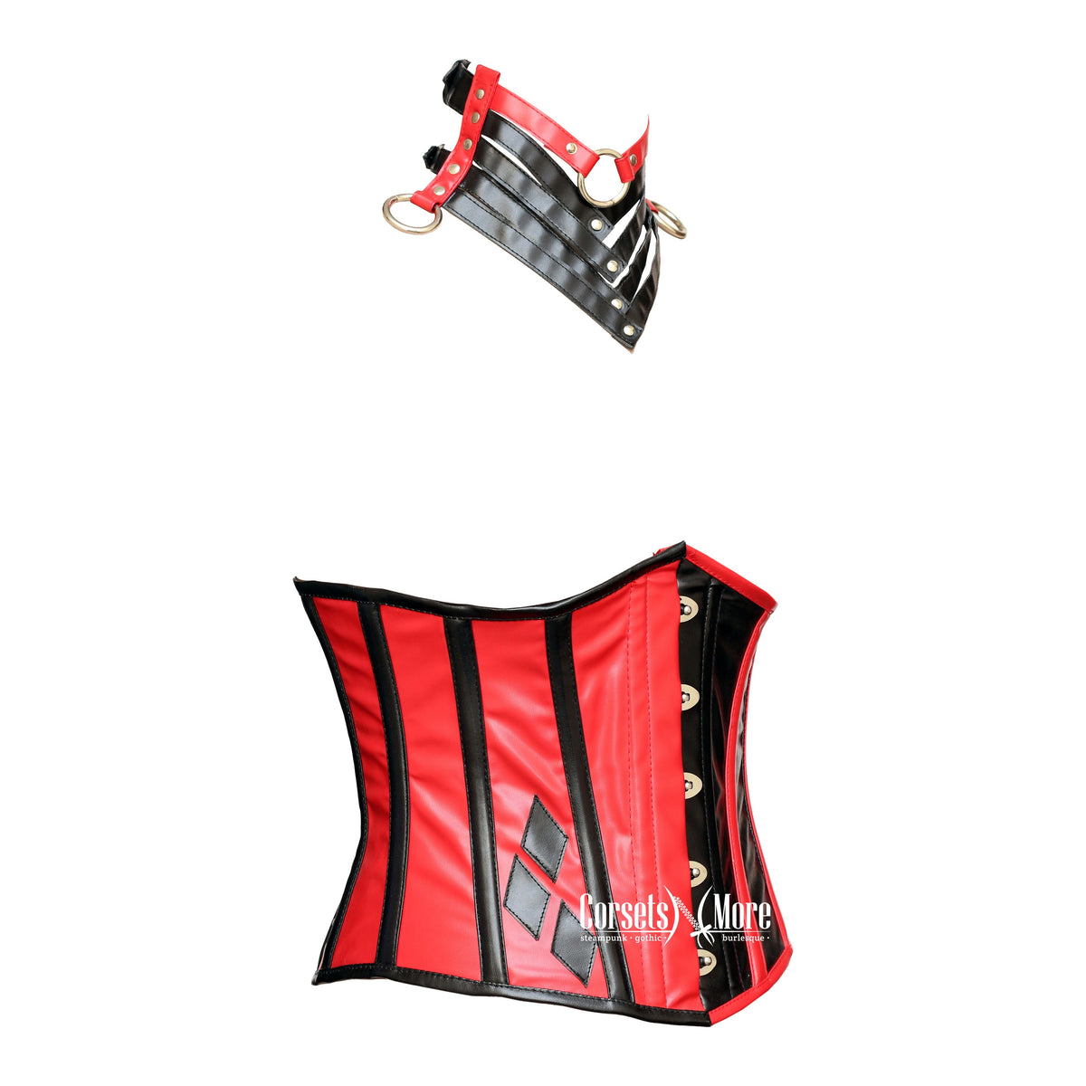 Harly Quinn Red And Black Leather corset with Neck Waist Cincher top ...
