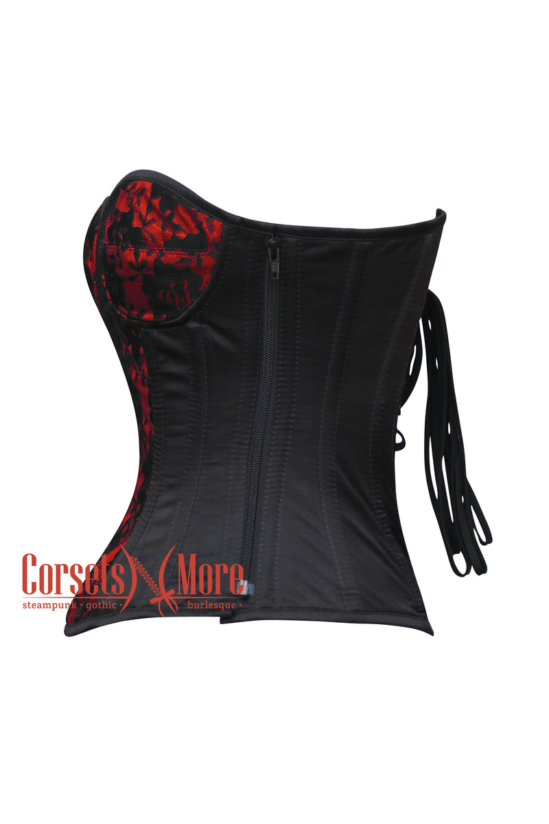 Red And Black Satin Net Overlay Gothic Costume Overbust Corset ...
