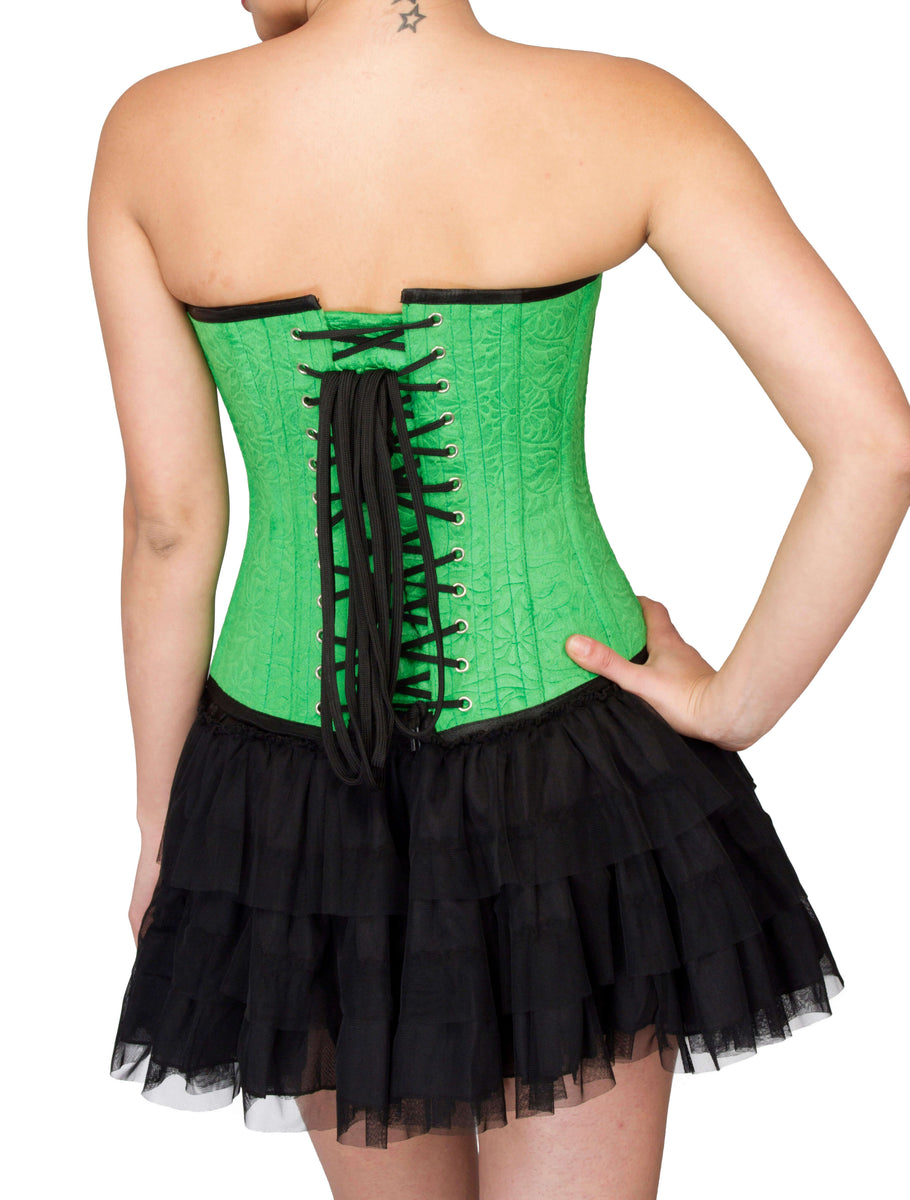 Buy Pea Green Velvet Gothic Burlesque Overbust Corset Top – CorsetsNmore