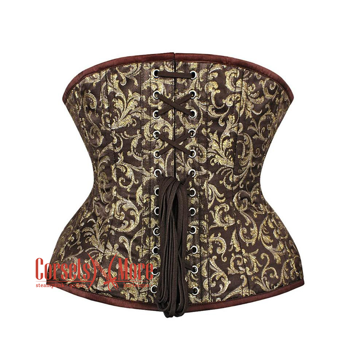 Plus Size Brown And Golden Brocade Front Clasps Double Bone Steampunk ...