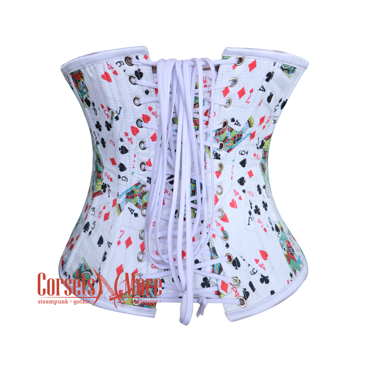 Playing Cards Printed White Satin Corset Gothic Costume Underbust Top ...