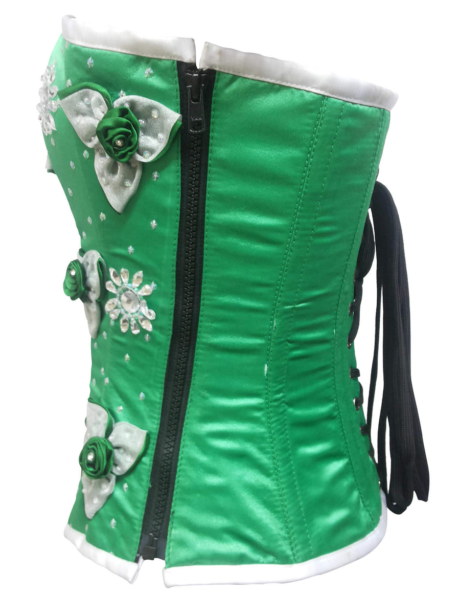 Green Satin Sequins Burlesque Waist Training Overbust Corset – CorsetsNmore
