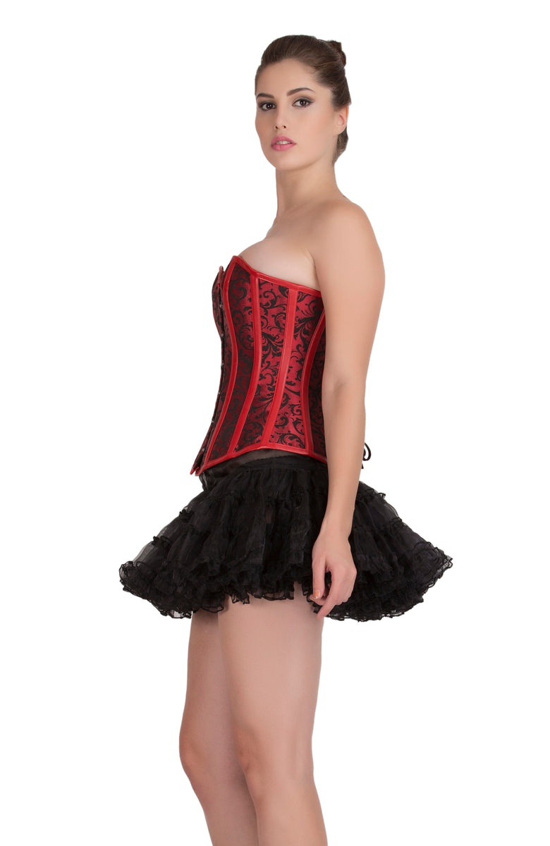 Plus Size Red Black Brocade Leather Overbust Corset Tutu Skirt ...