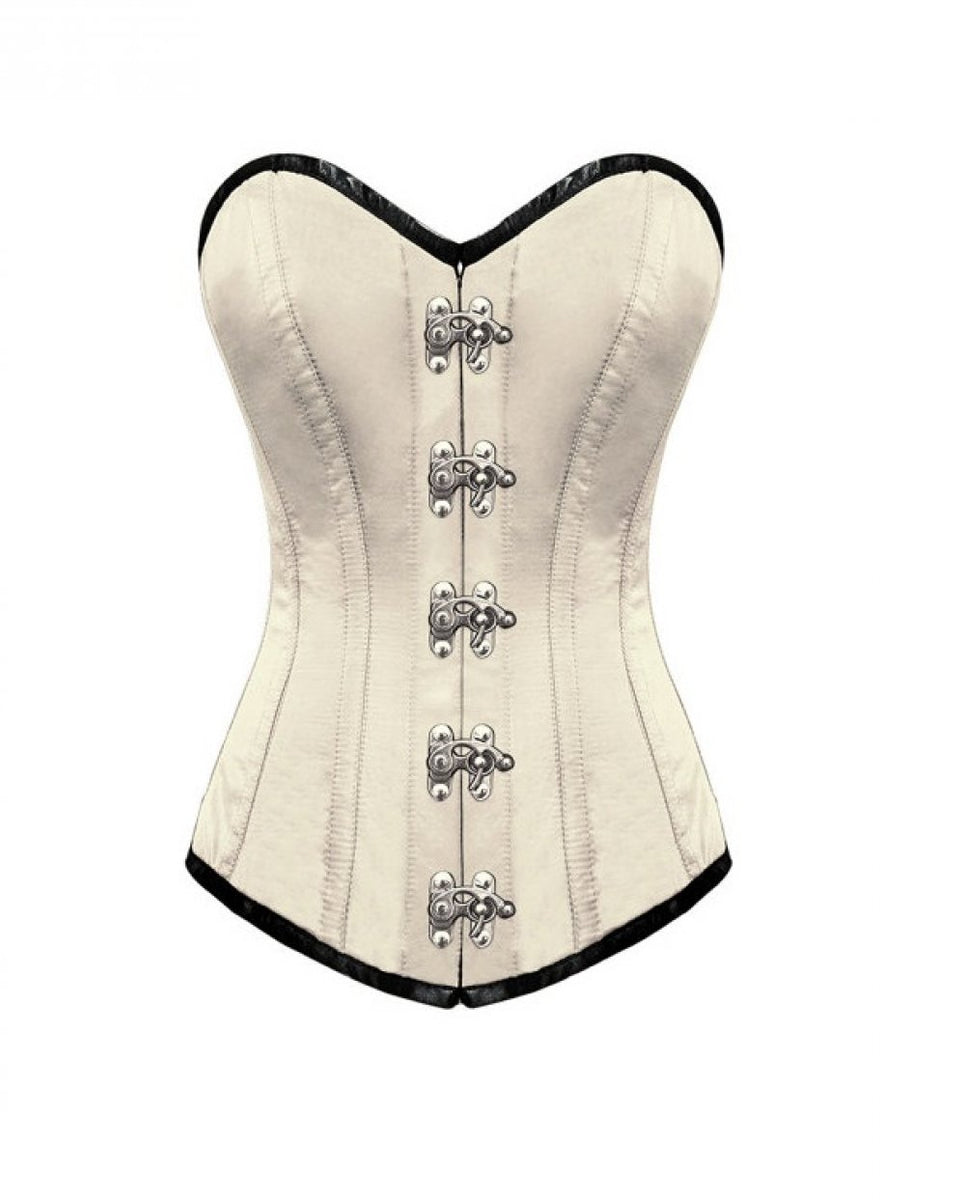Ivory Satin Seal Lock LONGLINE Waist Training Overbust Corset ...