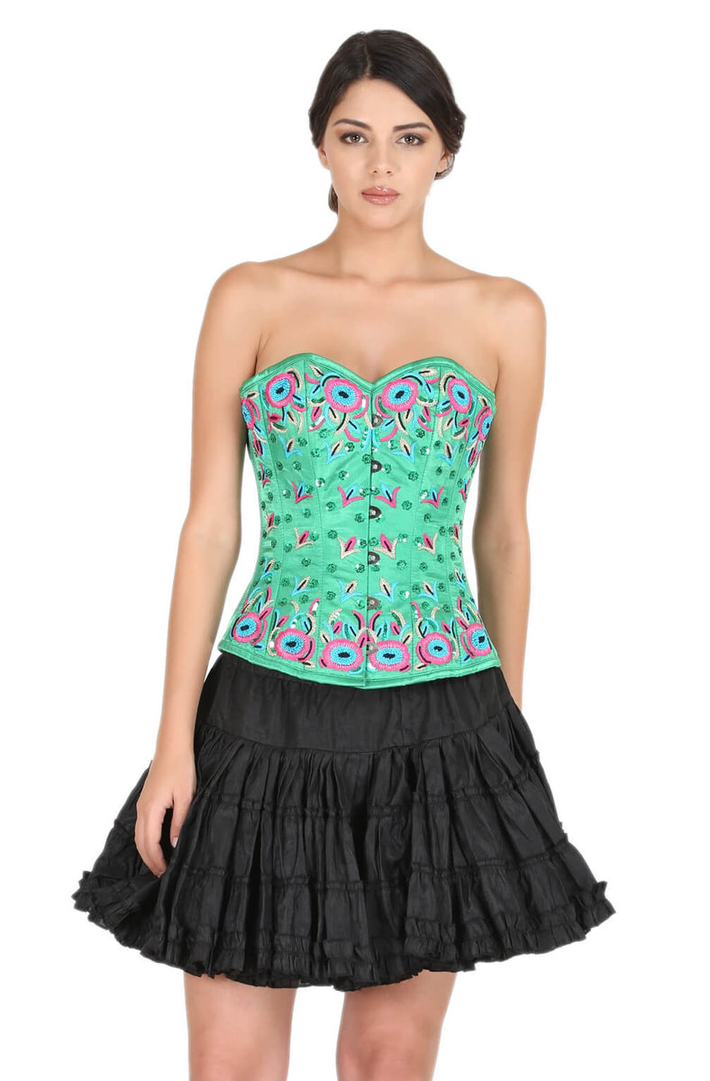 Green Satin Burlesque Bustier Overbust Corset with Tutu Skirt ...