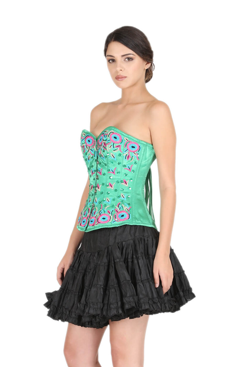 Green Satin Burlesque Bustier Overbust Corset with Tutu Skirt ...