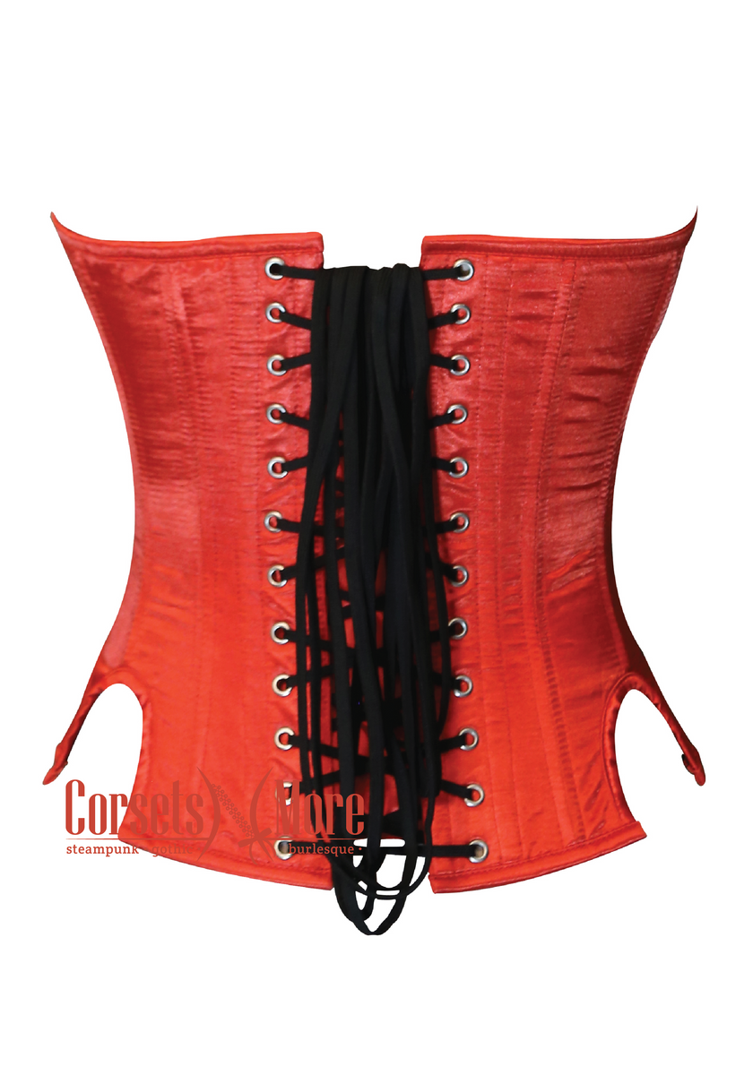 Red Satin Front Zipper Gothic Costume Waist Cincher Overbust Corset ...
