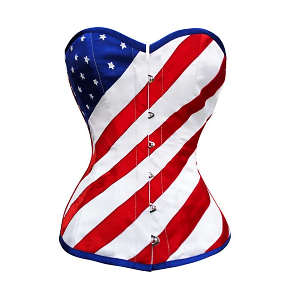 Blue And White Satin Red Sequins UK Flag Burlesque Overbust Corset ...