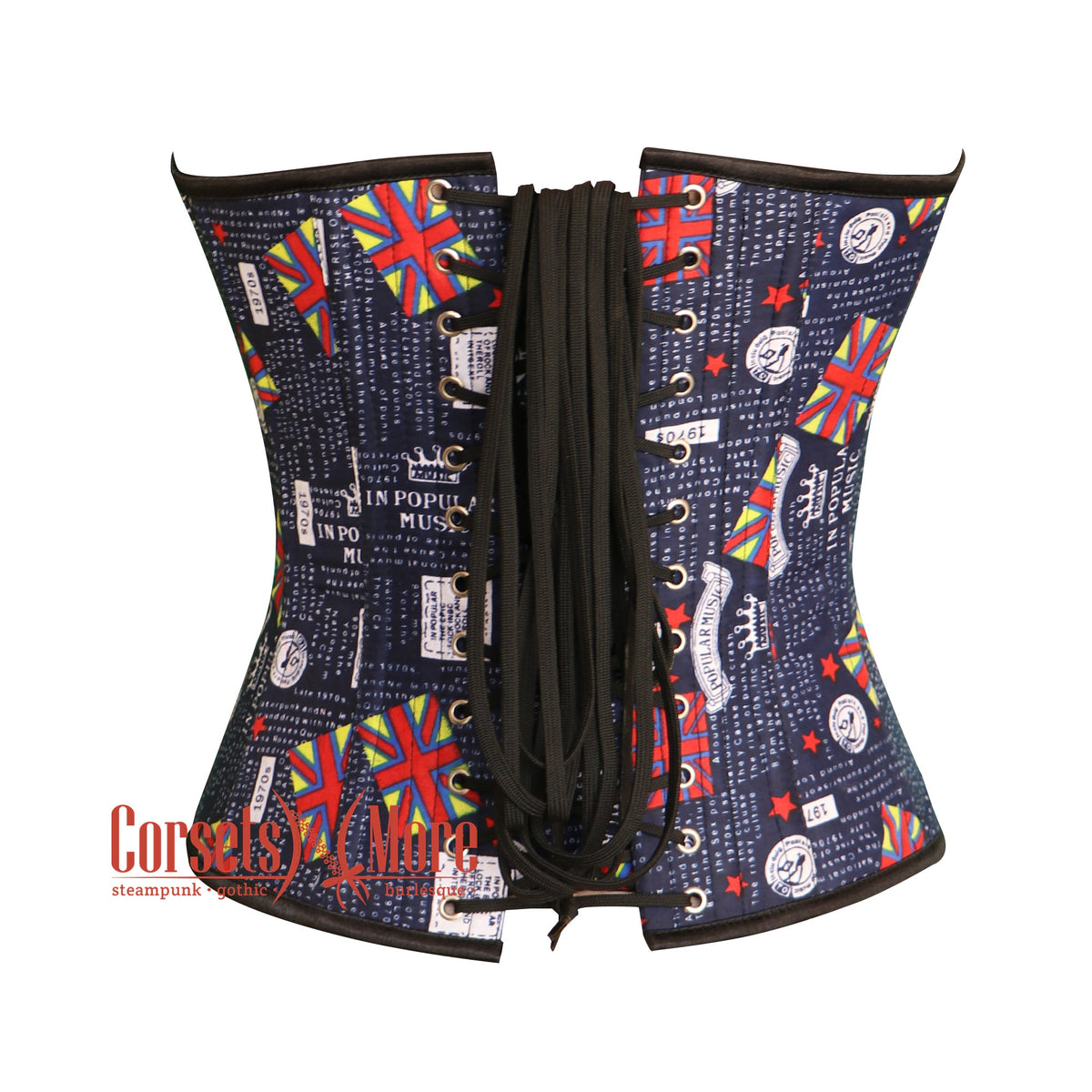 Navy Blue Flag Printed Corset Burlesque Gothic Costume Overbust Bustier ...