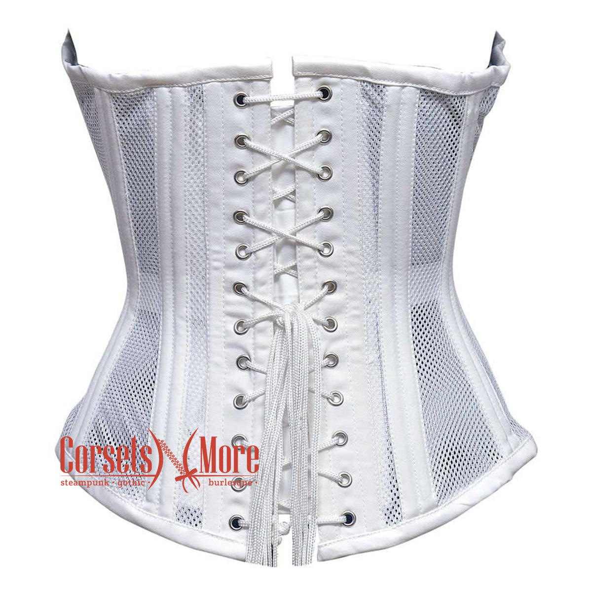 White Satin With Mesh Burlesque Gothic Overbust Corset Bustier Top ...