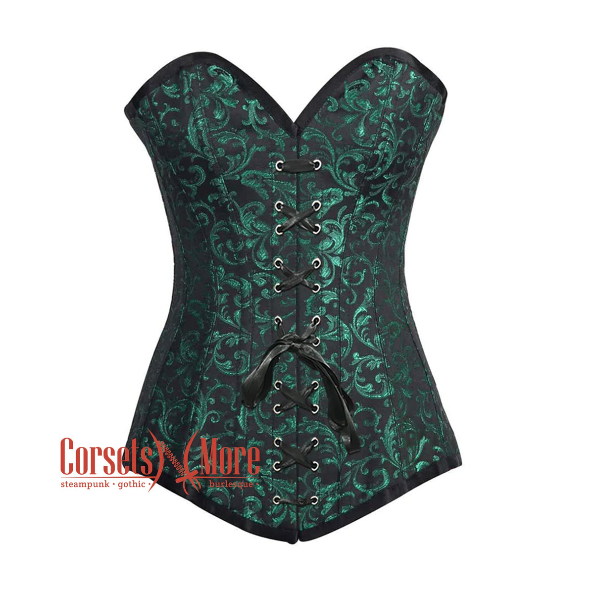 Green And Black Brocade Longline Front Lace Gothic Corset Overbust ...