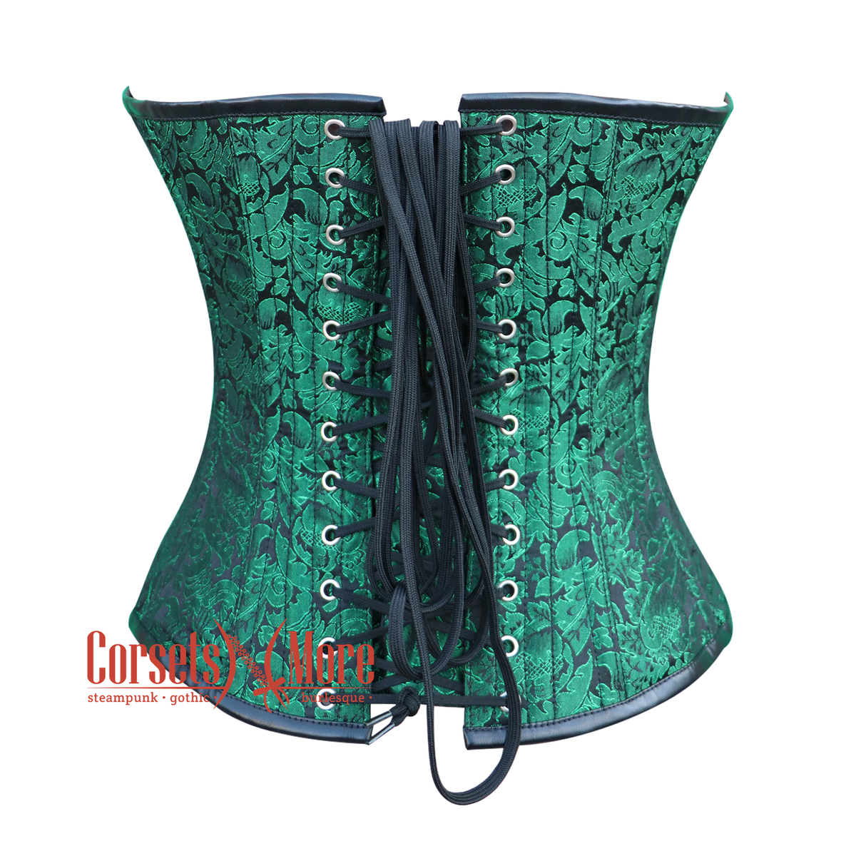 Green Black Brocade Leather Shoulder Strap Halloween Overbust Corset ...